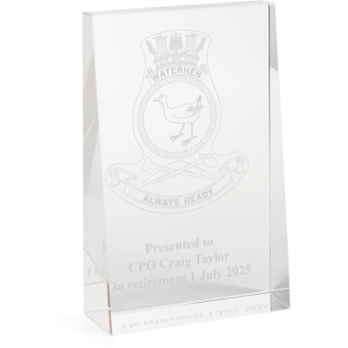 HMAS Waterhen Glacier Glass Award | Engraved Plaque - Navy Shop