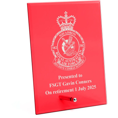No 382 Squadron Nebula Red Glass Award | Engraved Plaque - Air Force Shop