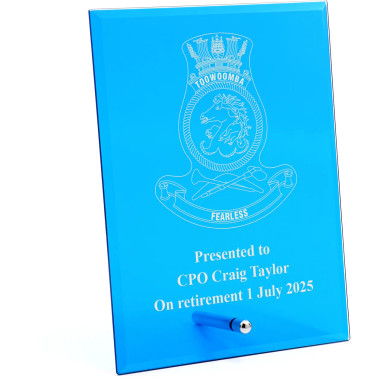 HMAS Toowoomba Nebula Blue Glass Award | Engraved Plaque - Military Shop