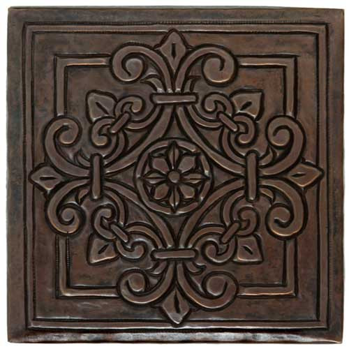 Copper Tile | Square Fleur Medallion Design | Copper Sinks Direct