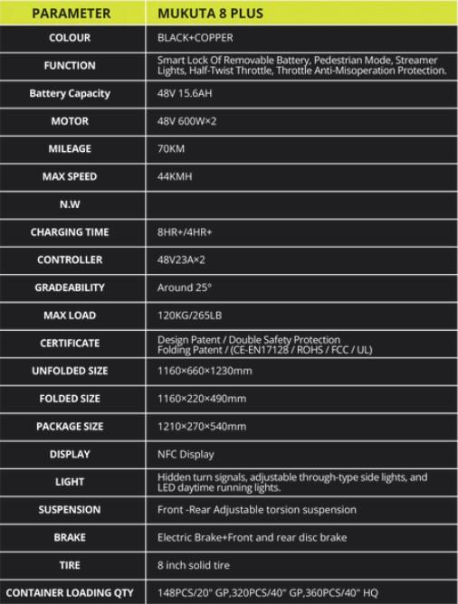 Mukuta 8 Plus Electric Scooter | Removable Battery eScooter