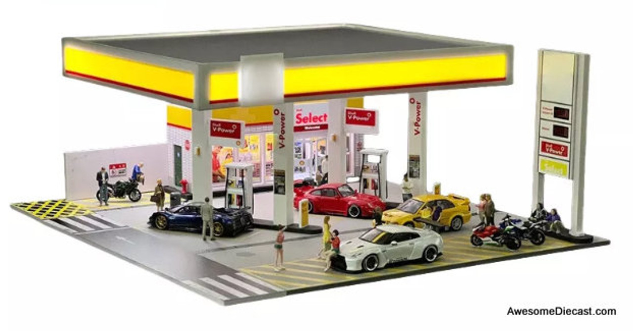 Shell Gas Station Diorama w/LED Light 1:64 Scale by G-Fans