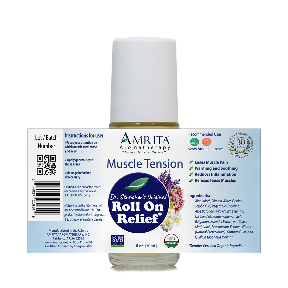 Muscle Tension Organic Roll-On Relief | Amrita Aromatherapy