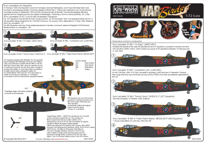 KWMKW172030 - Kits World Decals 1/72 Avro Lancaster KW172030 - Wheels ...