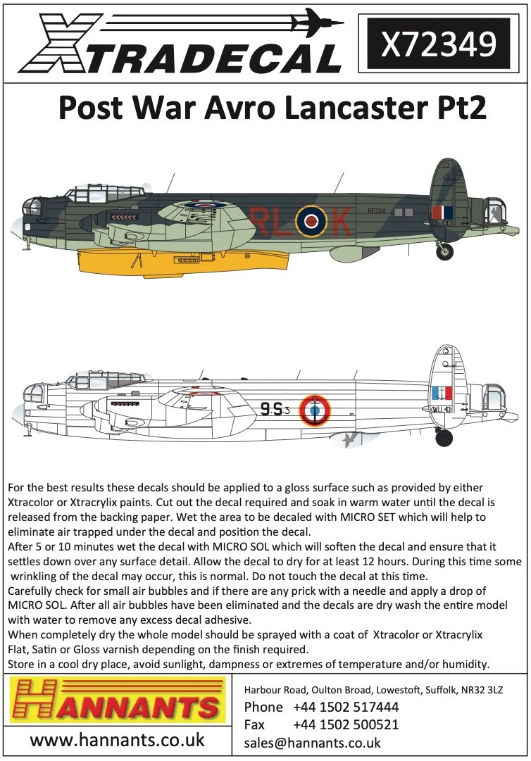 EXD72349 - Xtradecal 1/72 Post War Avro Lancaster Part 2 - Wheels ...