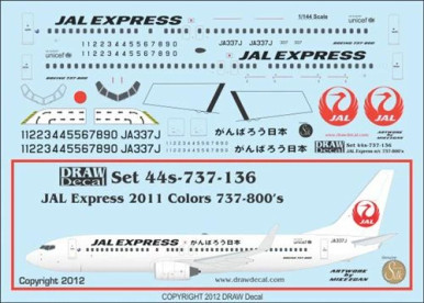 DRW44S-737-136 - Draw Decals 1/144 B737 JAL Express (2011) decals