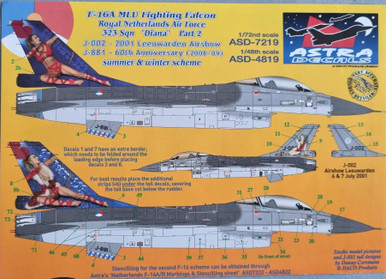 ASD4819 - Astra Decals 1/48 F-16A MLU Fighting Falcon 323 Sqn "Diana ...