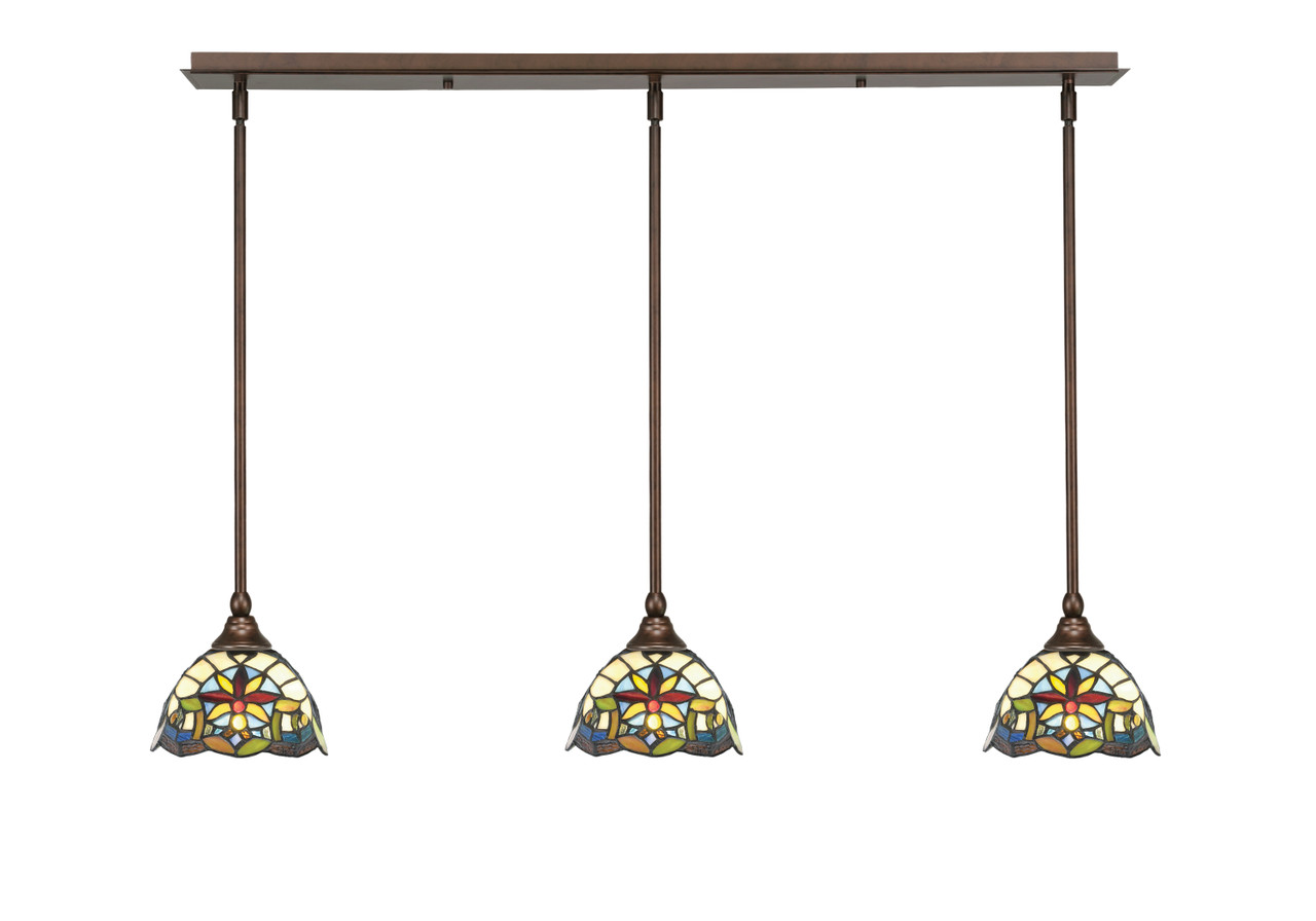 3 Light Stem Hung Linear Pendalier, Bronze Finish, 7" Earth Star Art ...