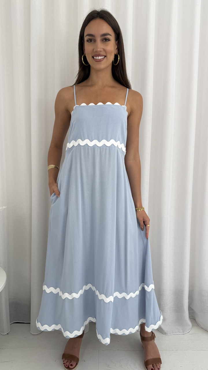 Shanae Linen Blend Midi Dress - Blue