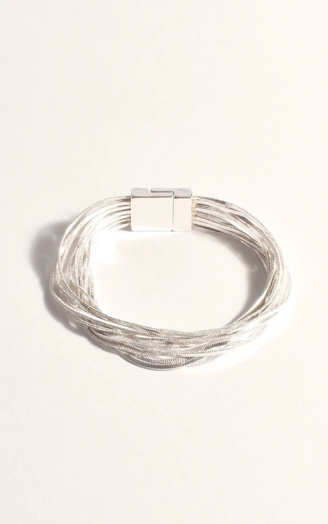 Liquid Silver Strands Cuff Bracelet - Silver
