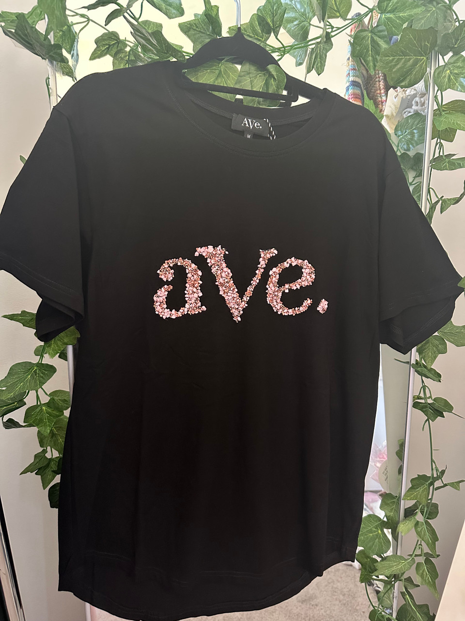 Ave Pink Encrusted Tee - Black