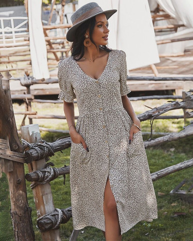 Zelda Leopard Print Midi Dress - White