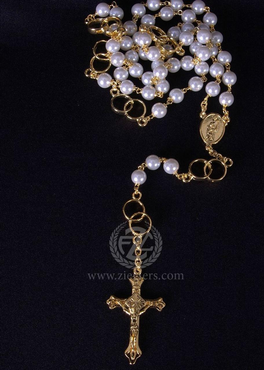Wedding Rosary Beads Gold Plated Faux Pearl Beads Italy