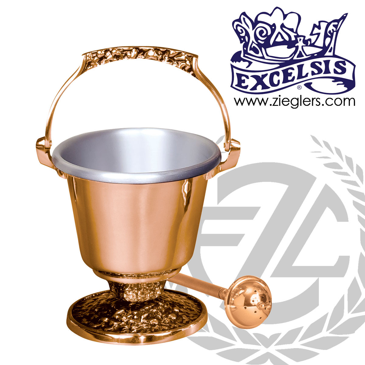 Aspersorium Set, 7-1/4", Bronze or Brass, Includes Aspergillum, Round ...