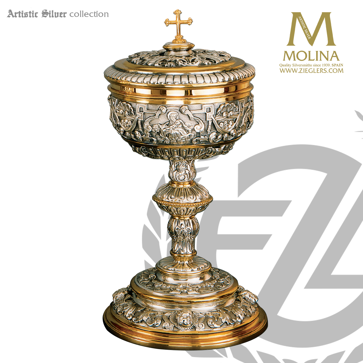 Baroque Covered Ciborium, 10-1/2" x 5", 4 Evangelists, 250 Host ...