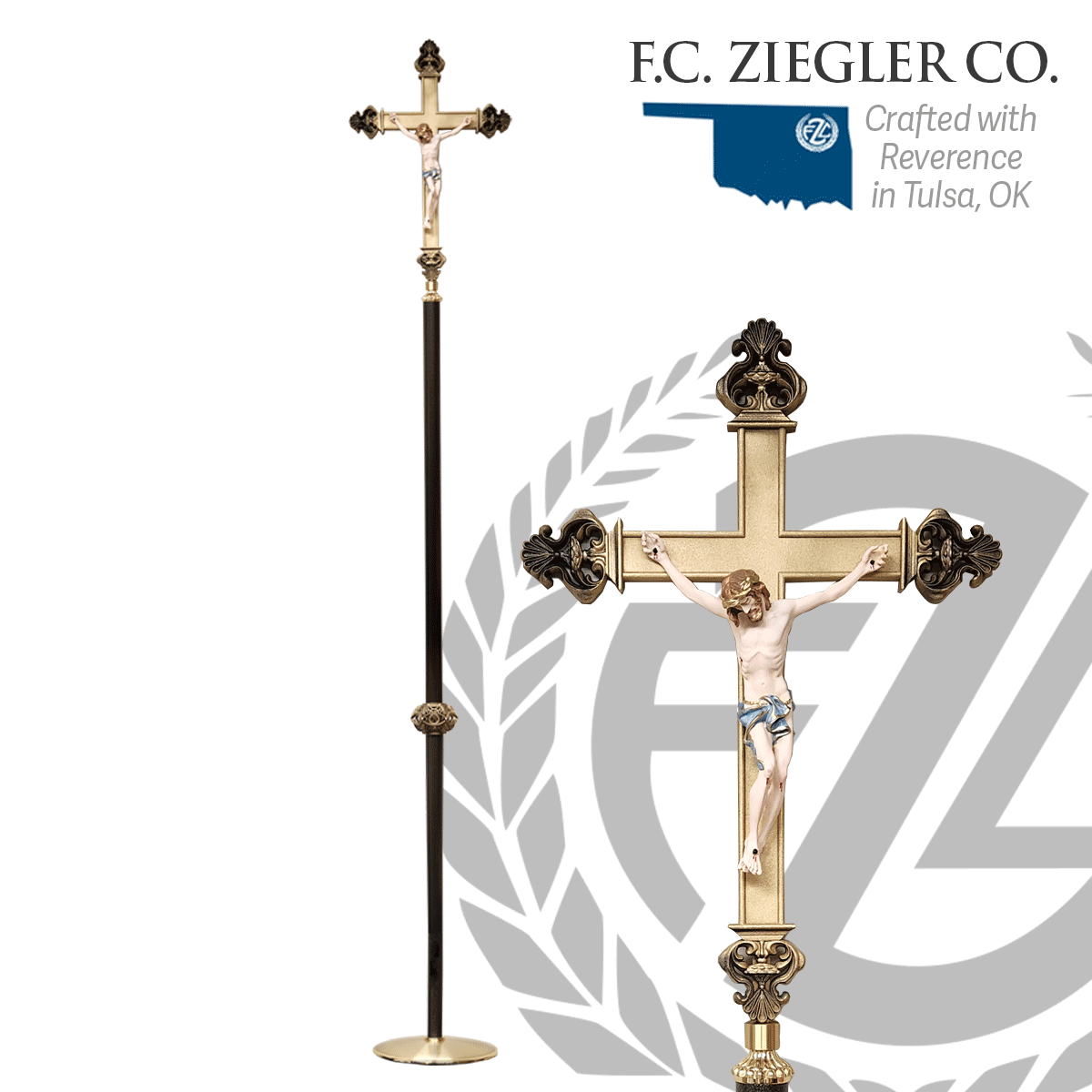 Processional Crucifix – Gold Vein Brass, 87"