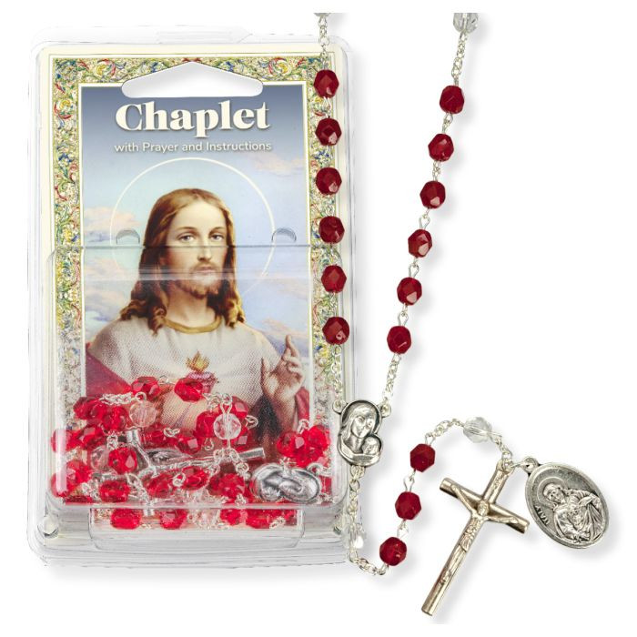 Sacred Heart of Jesus Chaplet Beads with Red Glass Beads