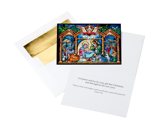 Stained Glass Nativity | Boxed Christmas Card Set | Foil Lined Envelopes