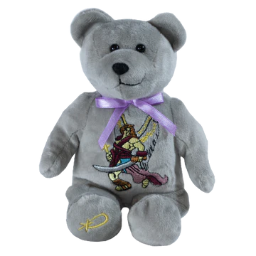 St. Michael Holy Bear – Grey Plush with Purple Bow, Inspired by the ...
