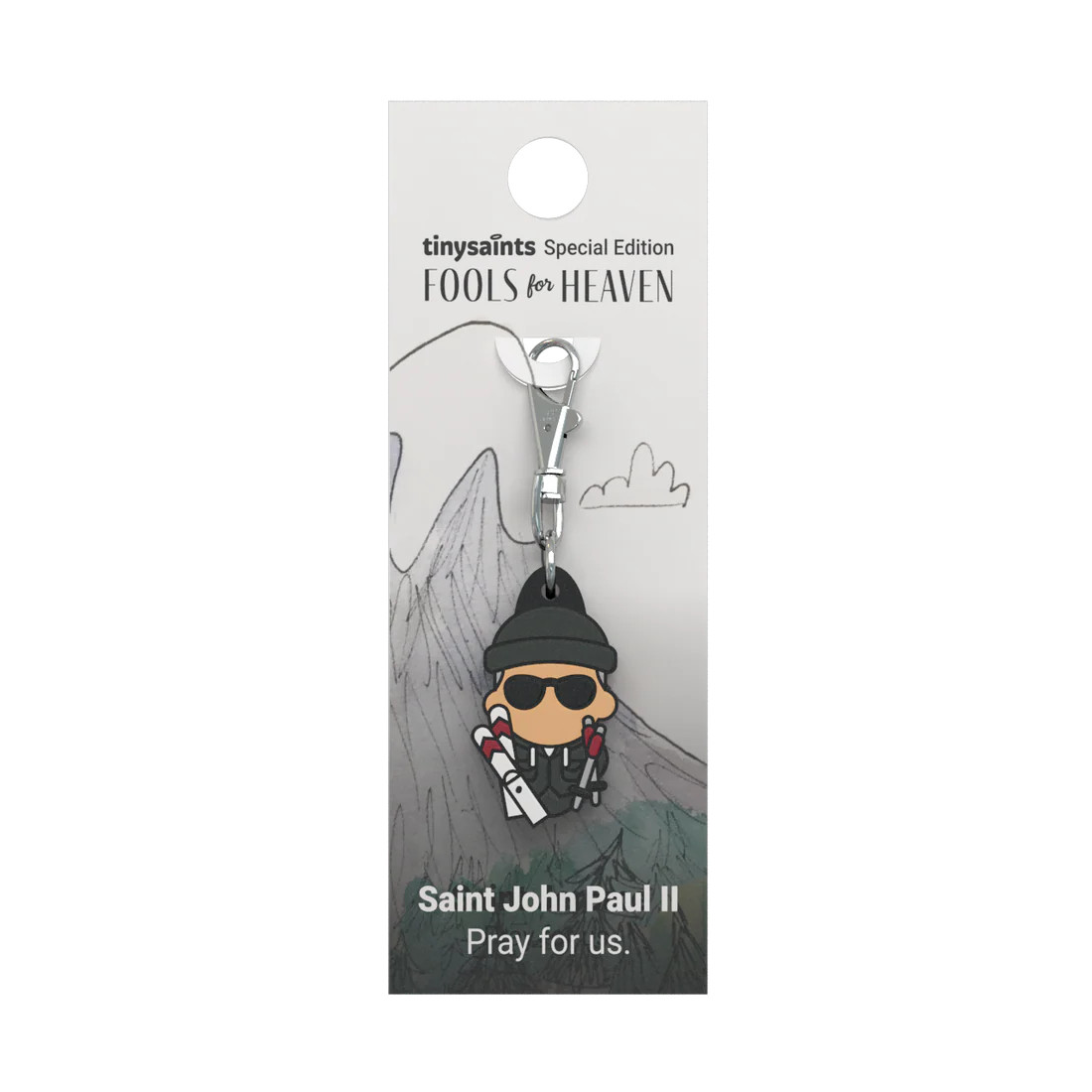 Saint John Paul II Skiing Tiny Saints® Charm | Catholic Saint