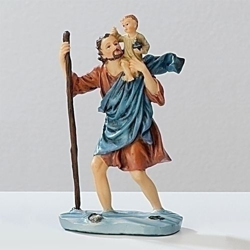 Saint Christopher Statue, Carrying Christ on Shoulder, 3-1/2", Resin ...