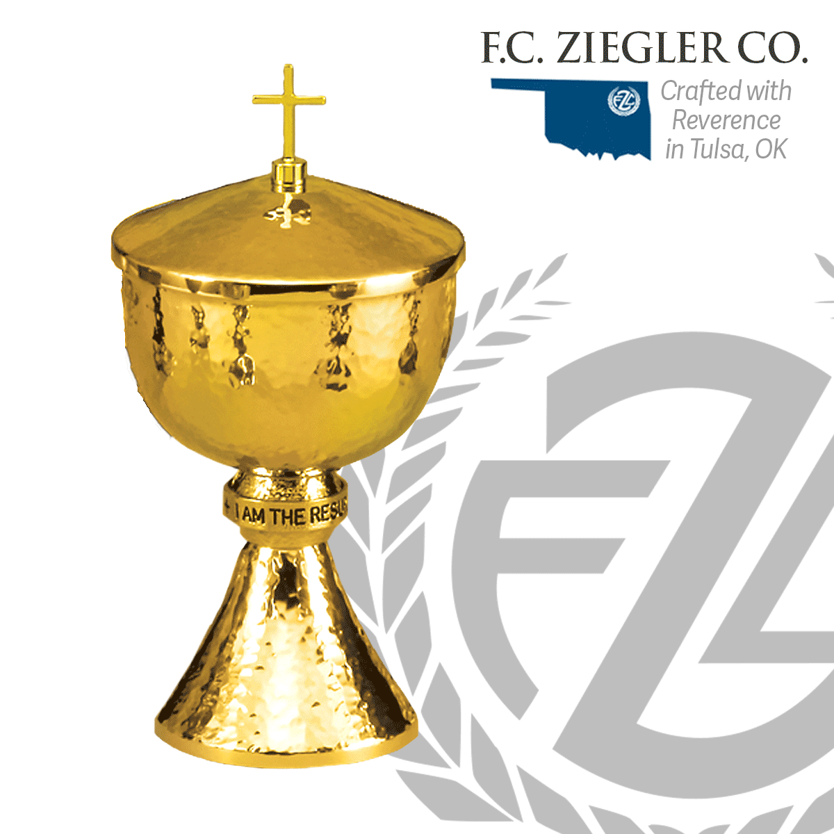 Hammered Gold Ciborium with “I Am the Resurrection” Node