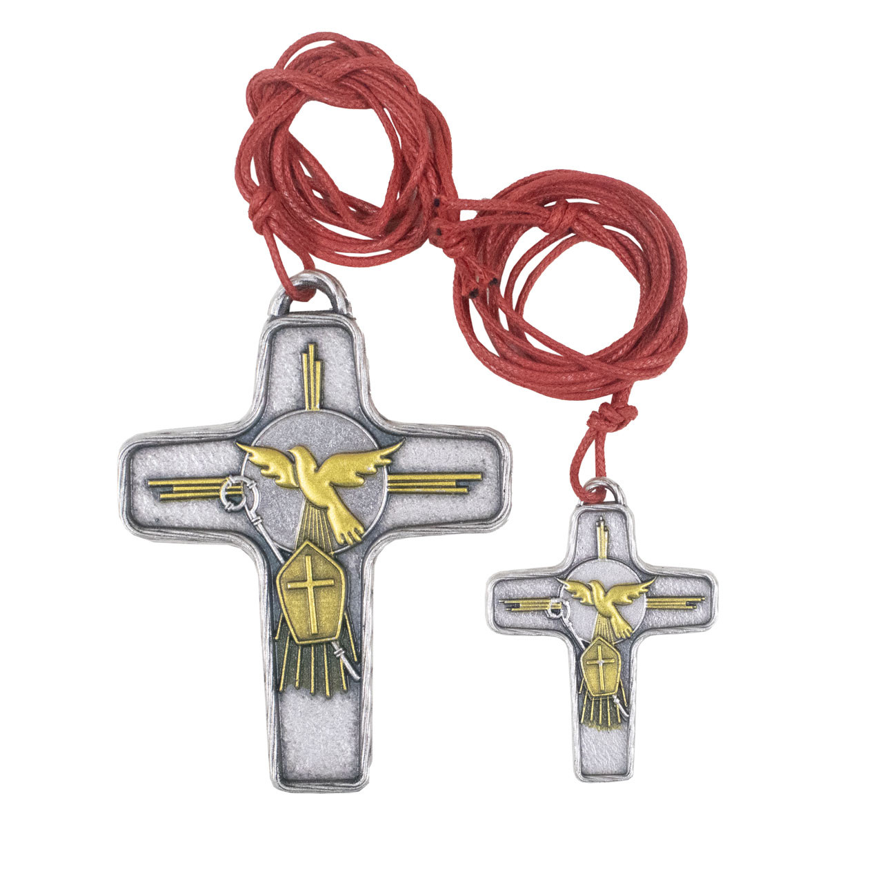 Confirmation Cross Pendant with Dove – Gold Accents on Red Cord, Made ...