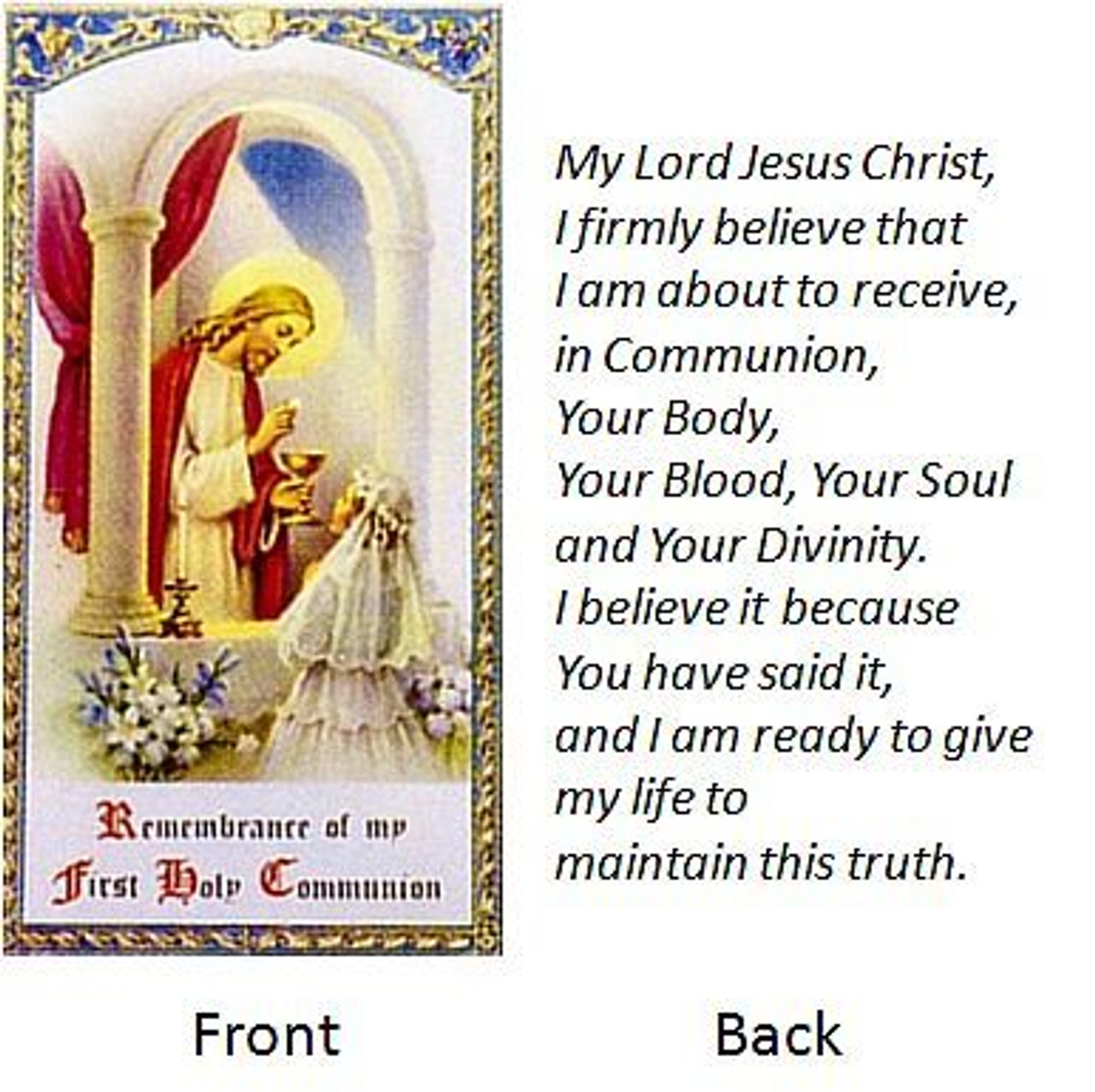 Prayer Before Communion | First Communion Holy Card | Girl | Laminated | 2-1/2" x 4-1/2" - F.C ...