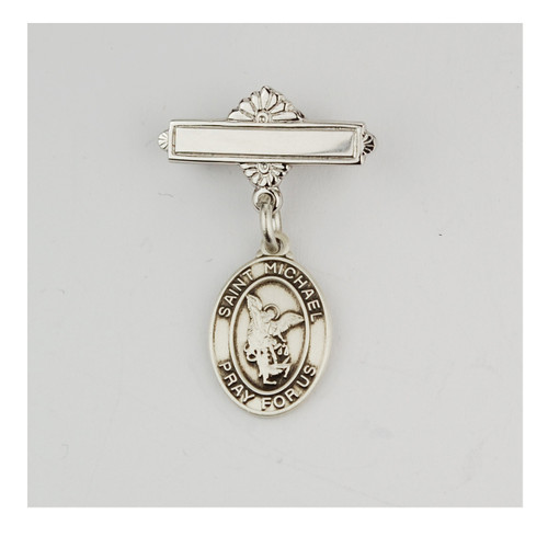 Saint Michael Baby Bar Pin – Sterling Silver Medal, Gift Boxed