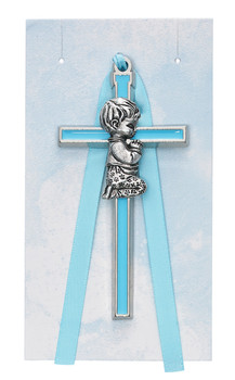 Crib Cross | Praying Boy | 3-1/2" | Blue | Metal & Epoxy | Accent ...