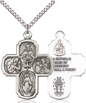 Sterling Silver Five-Way Medal with 24" Chain | Bliss Catholic Jewelry