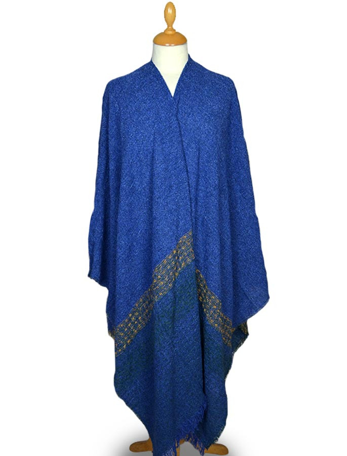 Lambswool Celtic Ruana Wrap - Cobalt | Kerry Woolen Mills