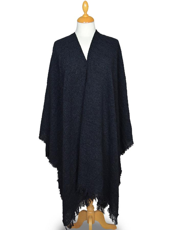 Lambswool Celtic Ruana Wrap - Black | Kerry Woolen Mills