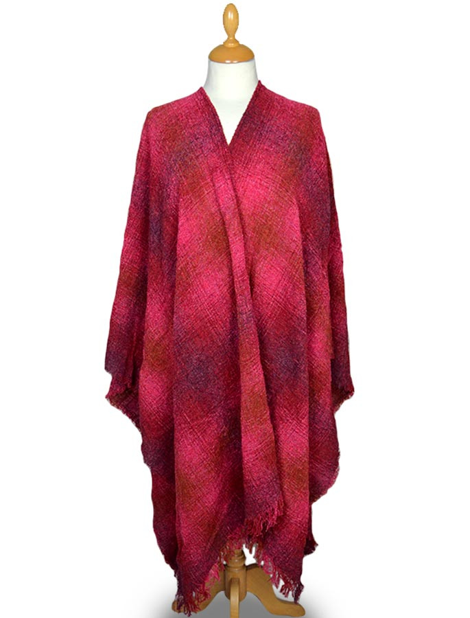 Lambswool Celtic Ruana Wrap - Red Checks | Kerry Woolen Mills