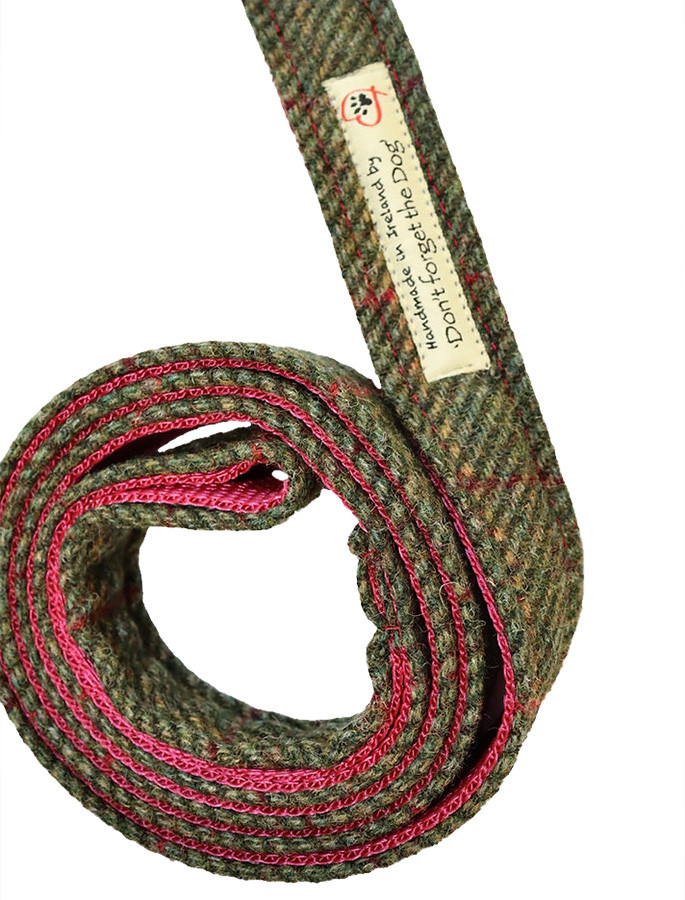 Tweed Wool Dog Lead - Green Windowpane | Don't Forget The Dog