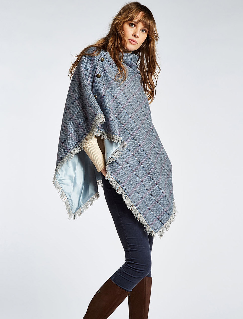 Hazelwood Pure Wool Tweed Poncho - Denim Haze | Dubarry Of Ireland