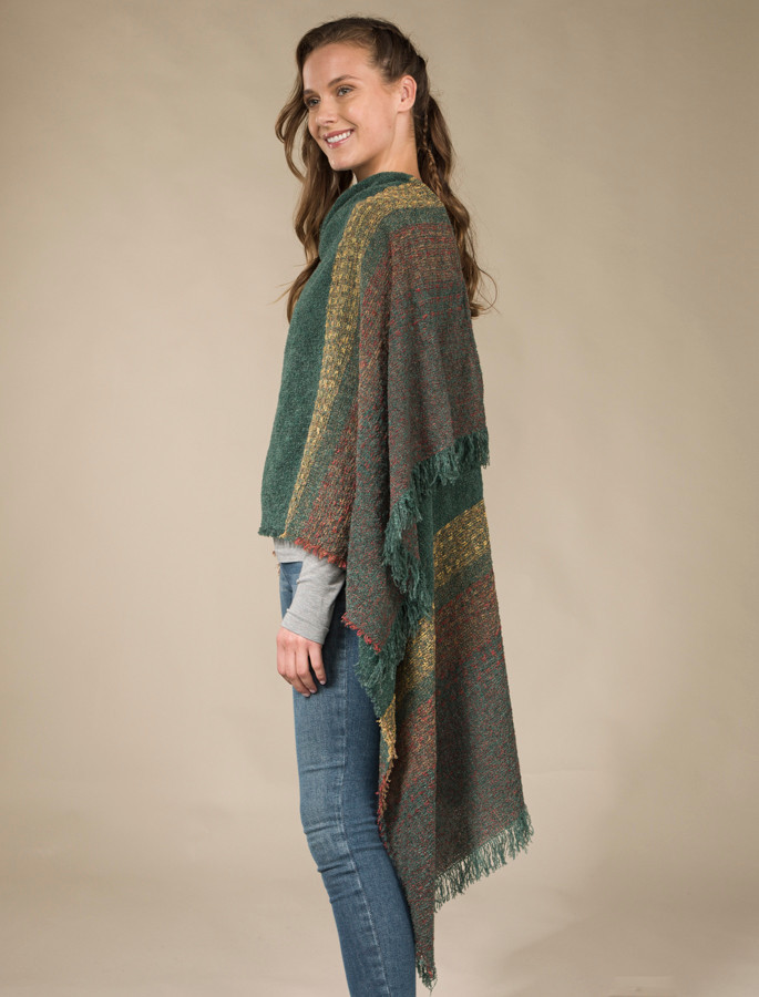 Lambswool Celtic Ruana Wrap - Mountain Green | Kerry Woolen Mills