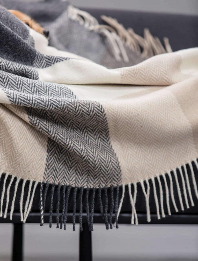 Wool and Cashmere Throw - Block Check | Foxford Woollen Mills