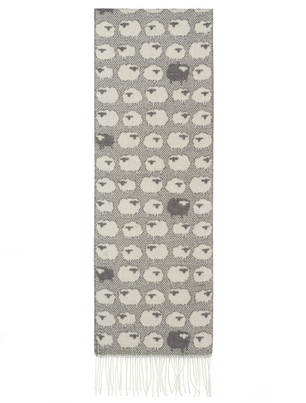 Soft Sheep Motif Fringed Scarf - White Grey | Weavers of Ireland Soft Sheep Motif Fringed Scarf - White Grey | Weavers of Ireland