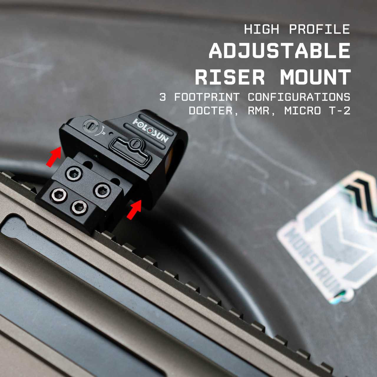 High Profile Adjustable Height Micro Red Dot Riser Mount | Lower 1/3 to ...