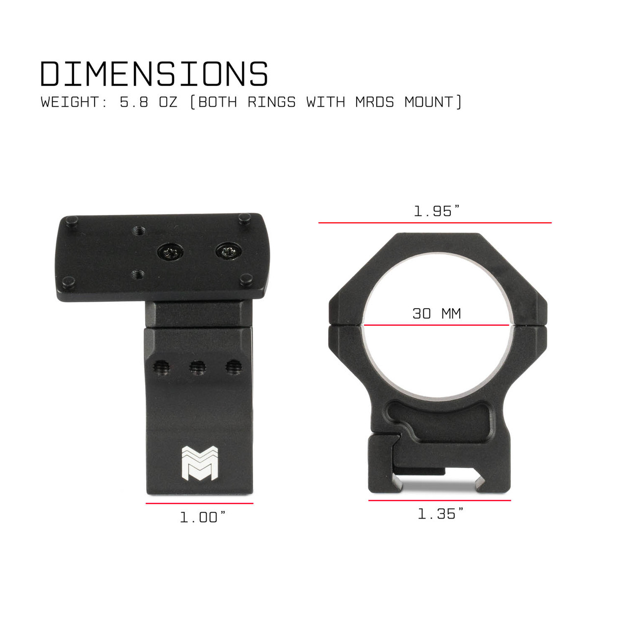 Kimera Scope Rings | 30 mm Diameter | Includes Detachable Canted Red ...