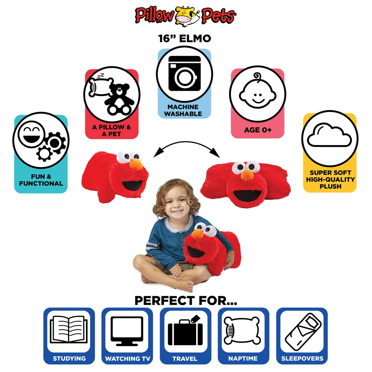 Official Sesame Street Elmo Pillow Pet and Sleeptime Lite Combo Pack ...