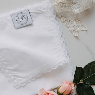 Dainty White Lace Wedding Handkerchief | Embroidered & Monogrammed