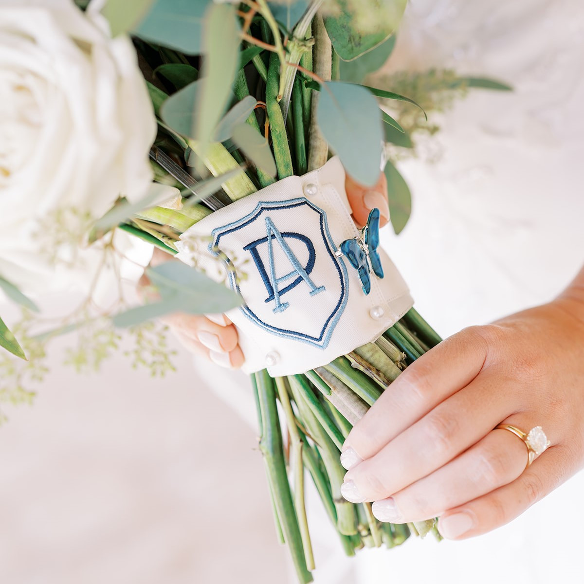 Wedding Crest Embroidered Flower Ribbon | The Handkerchief Shop