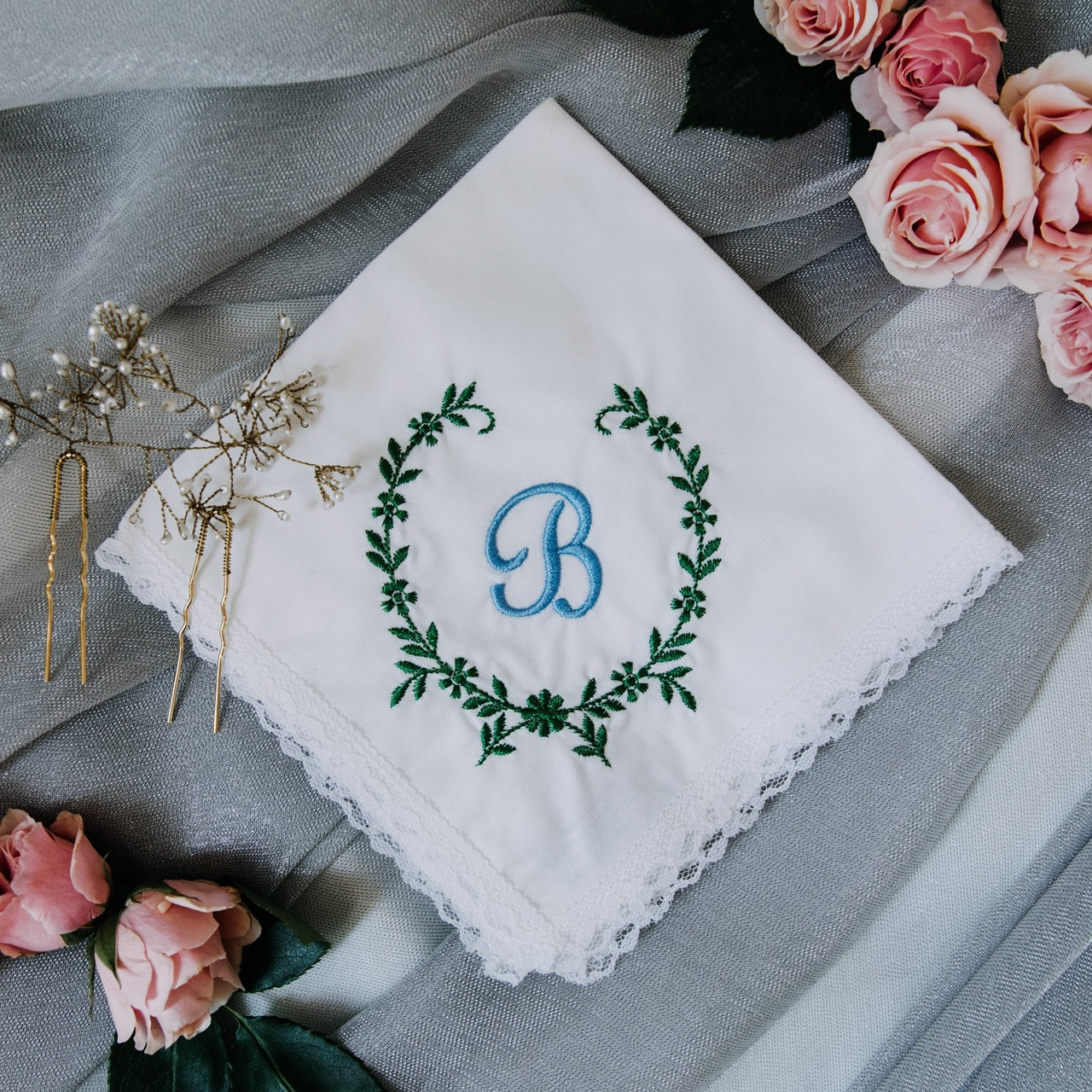 Something Blue Wedding Handkerchief | Monogrammed | The Handkerchief Shop