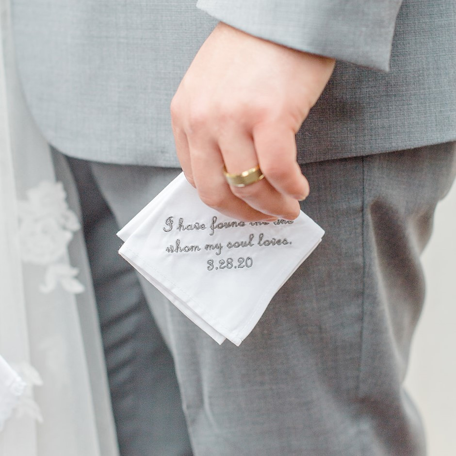 White Men's Handkerchief With Personalized Embroidery and Monogramming