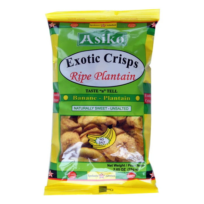 Asiko Ripe Plantain Chips Unsalted (Box of 30)