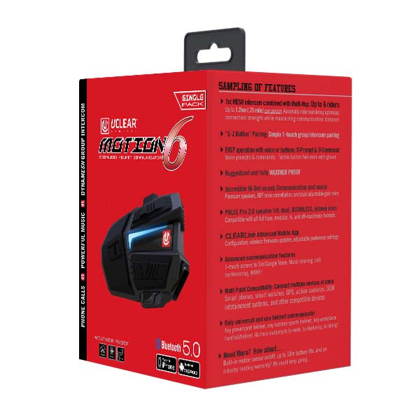 UCLEAR Motion 6 Bluetooth Helmet Audio System - Single Pack ...