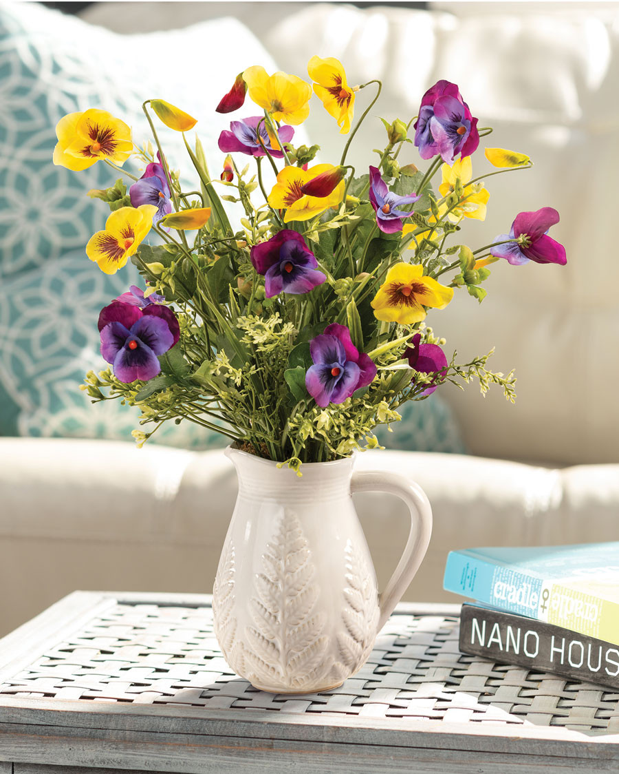 Buy delightful and charming Pansy Pitcher silk flower accent ...