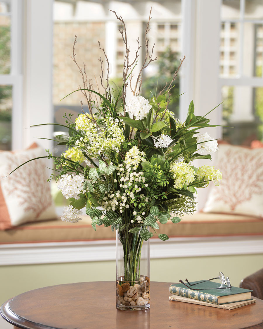 Snowball Hydrangea & Queen Anne's Lace Faux Flower Arrangement